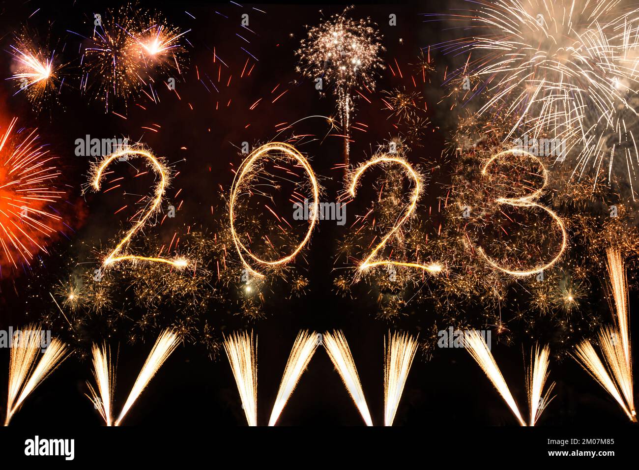 2023 happy new year firework banner. Sparks, fireworks and sparklers on ...