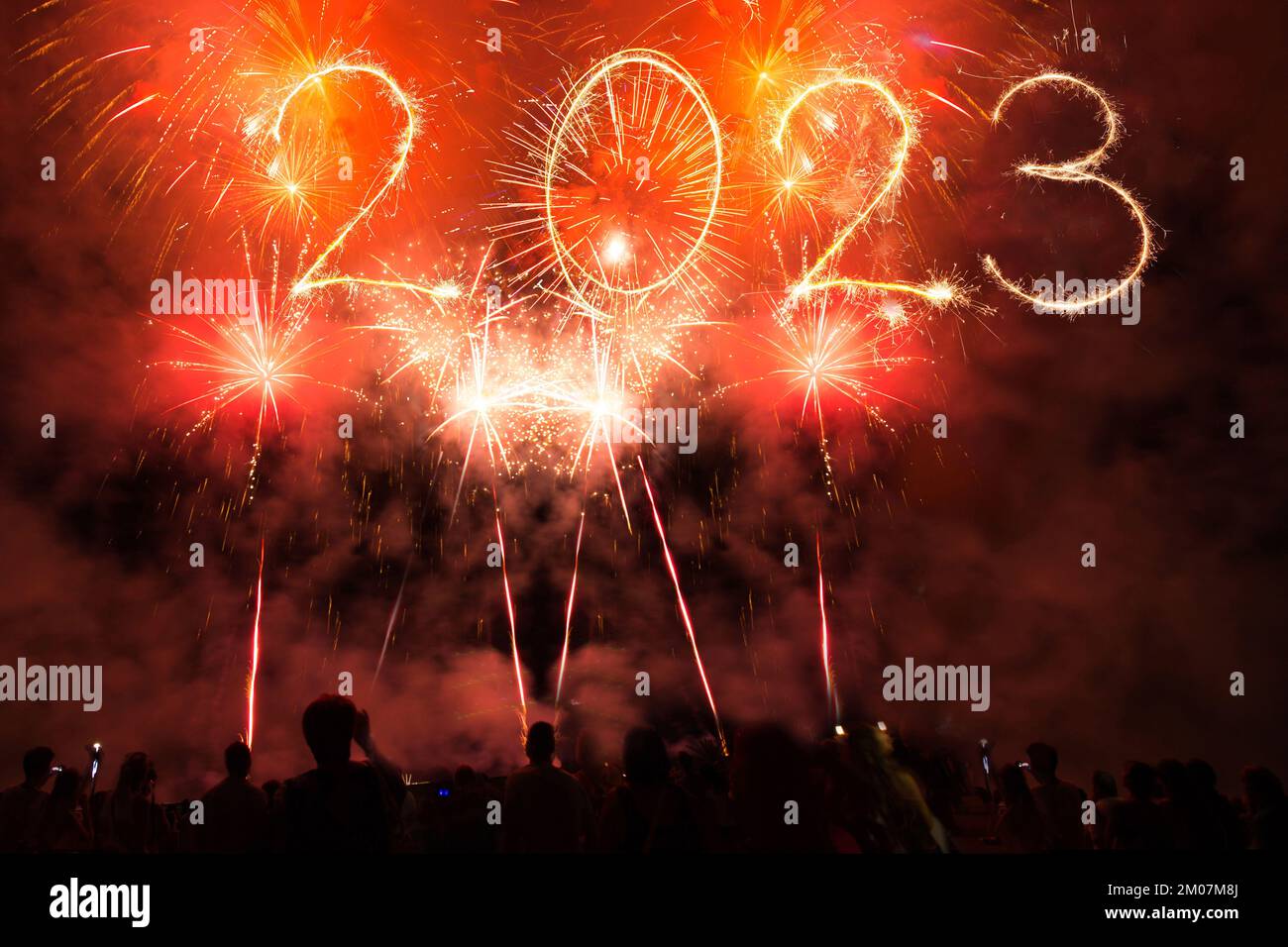 2023 happy new year firework and sparklers in the midnight sky banner ...