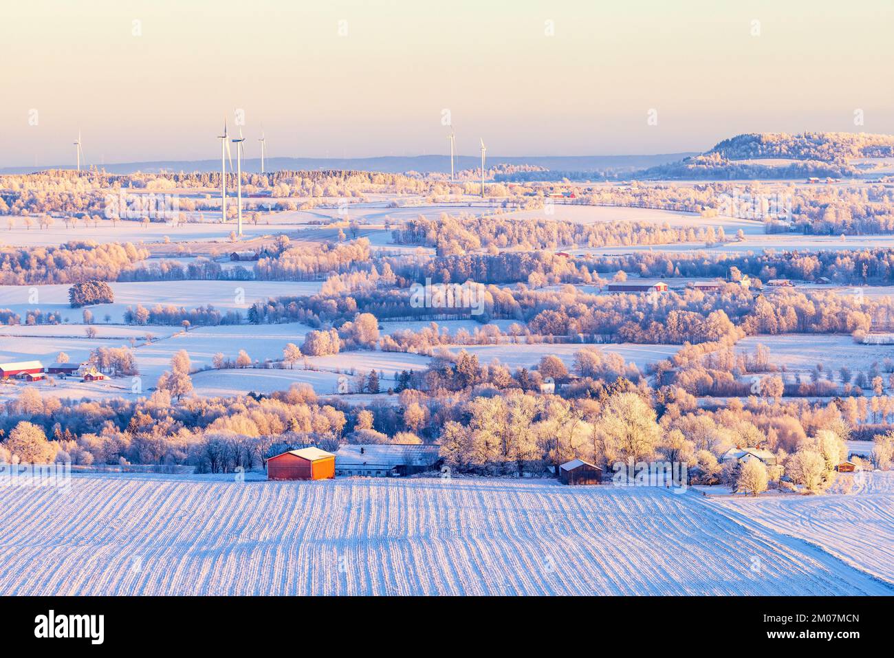 View at a cold rural landscape with snow and frost Stock Photo - Alamy