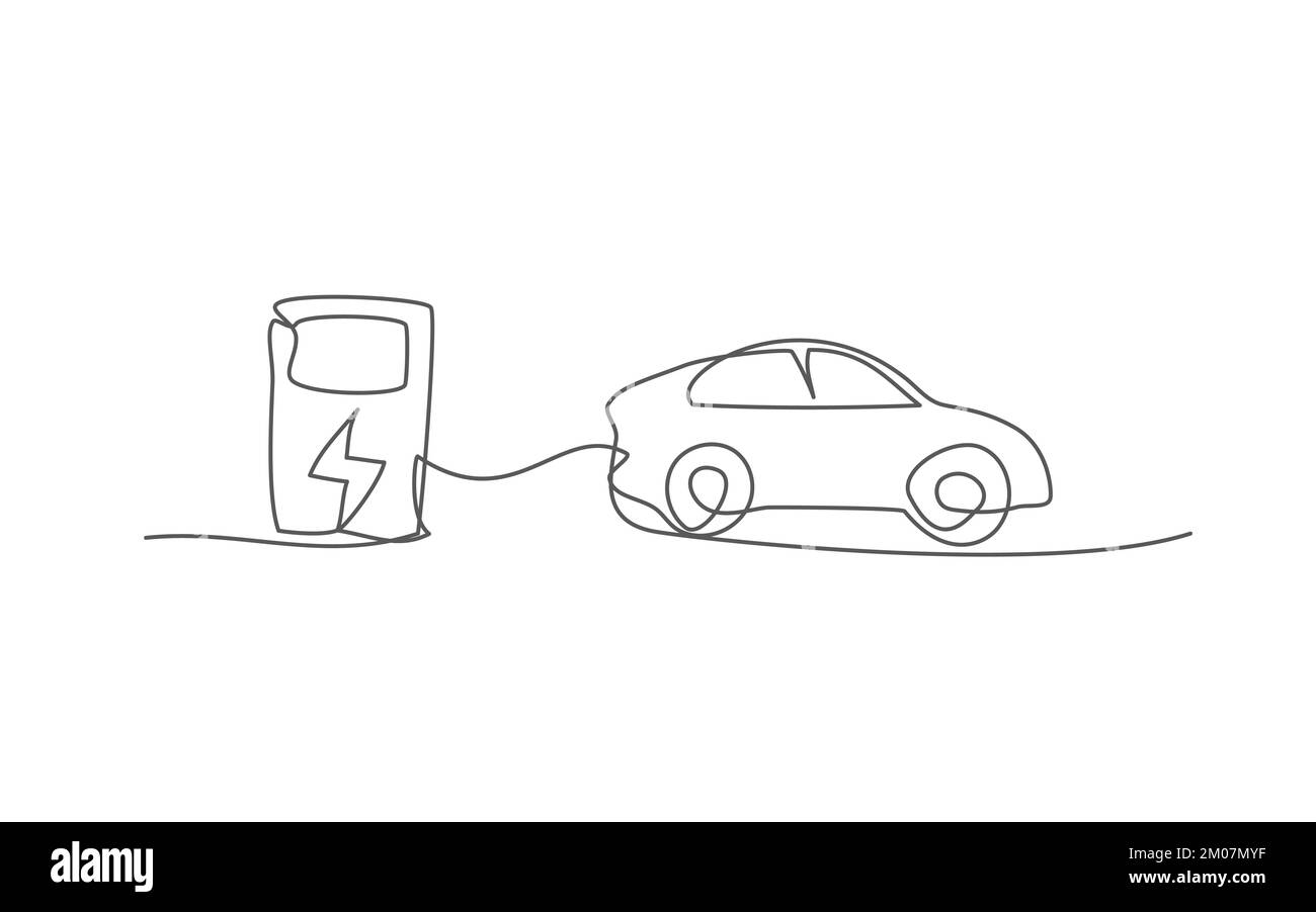 Electric car One line drawing on white background Stock Vector Image ...
