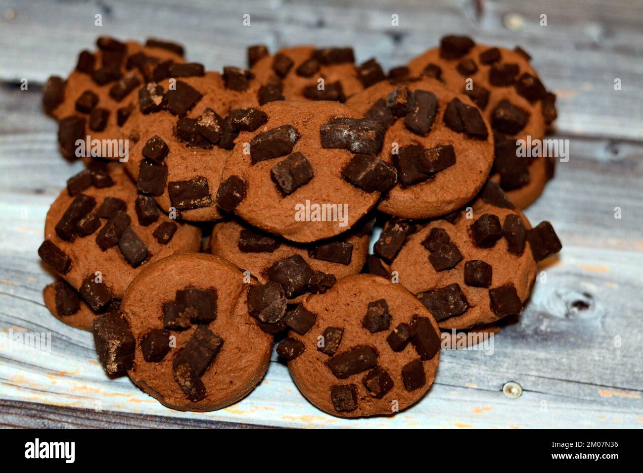 Fresh baked chocolate chip cookies with chocolate pieces, traditional ...