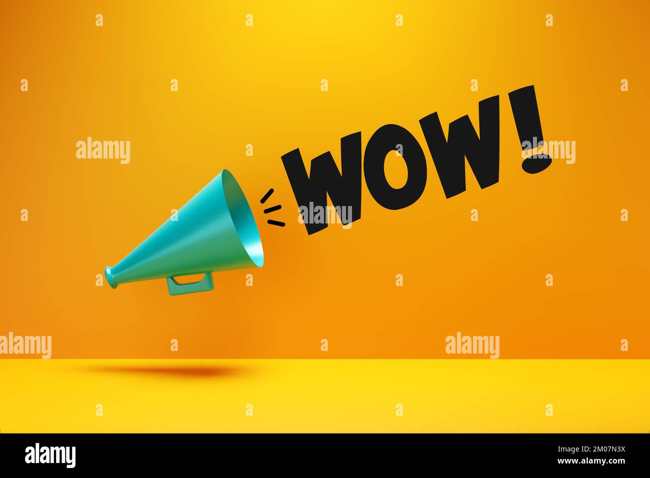 Megaphone with speech bubble with the word WOW. Admiration and ...