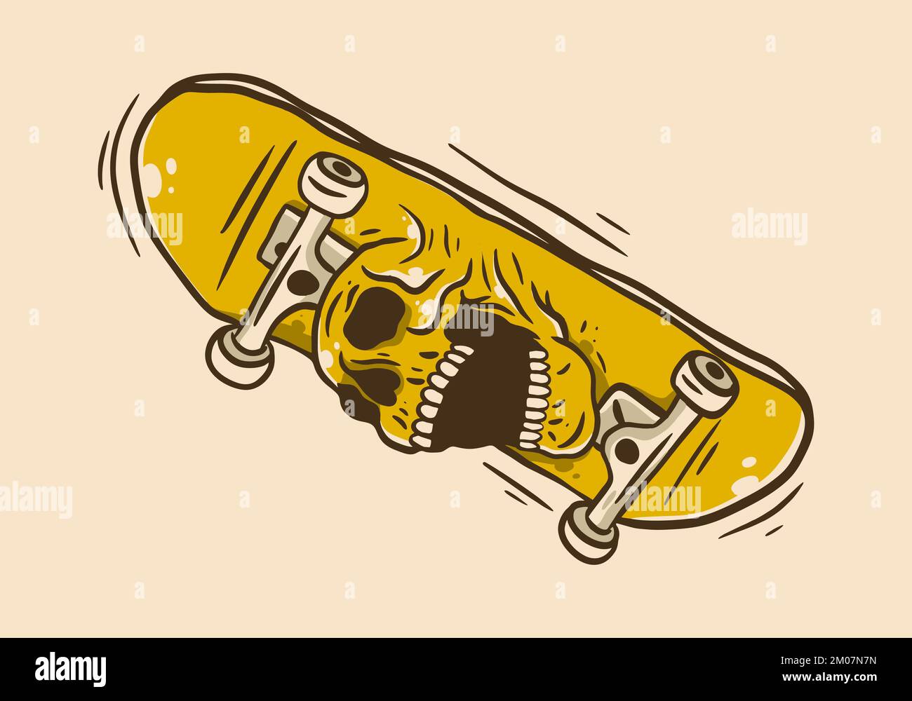 Vintage art illustration design of a skateboard and skull Stock Vector ...