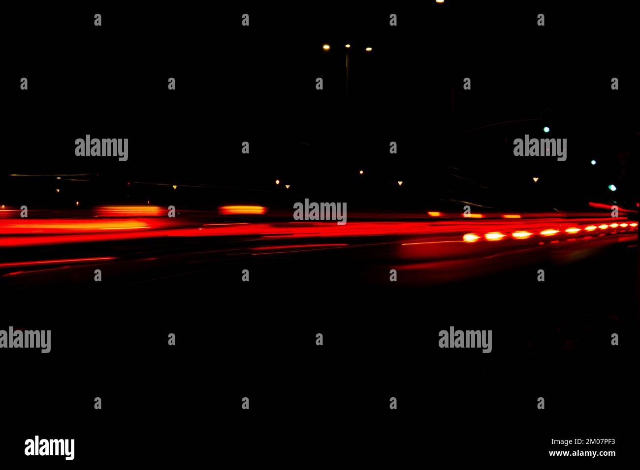 Lights of cars at night. Street line lights. Night highway city. Long ...