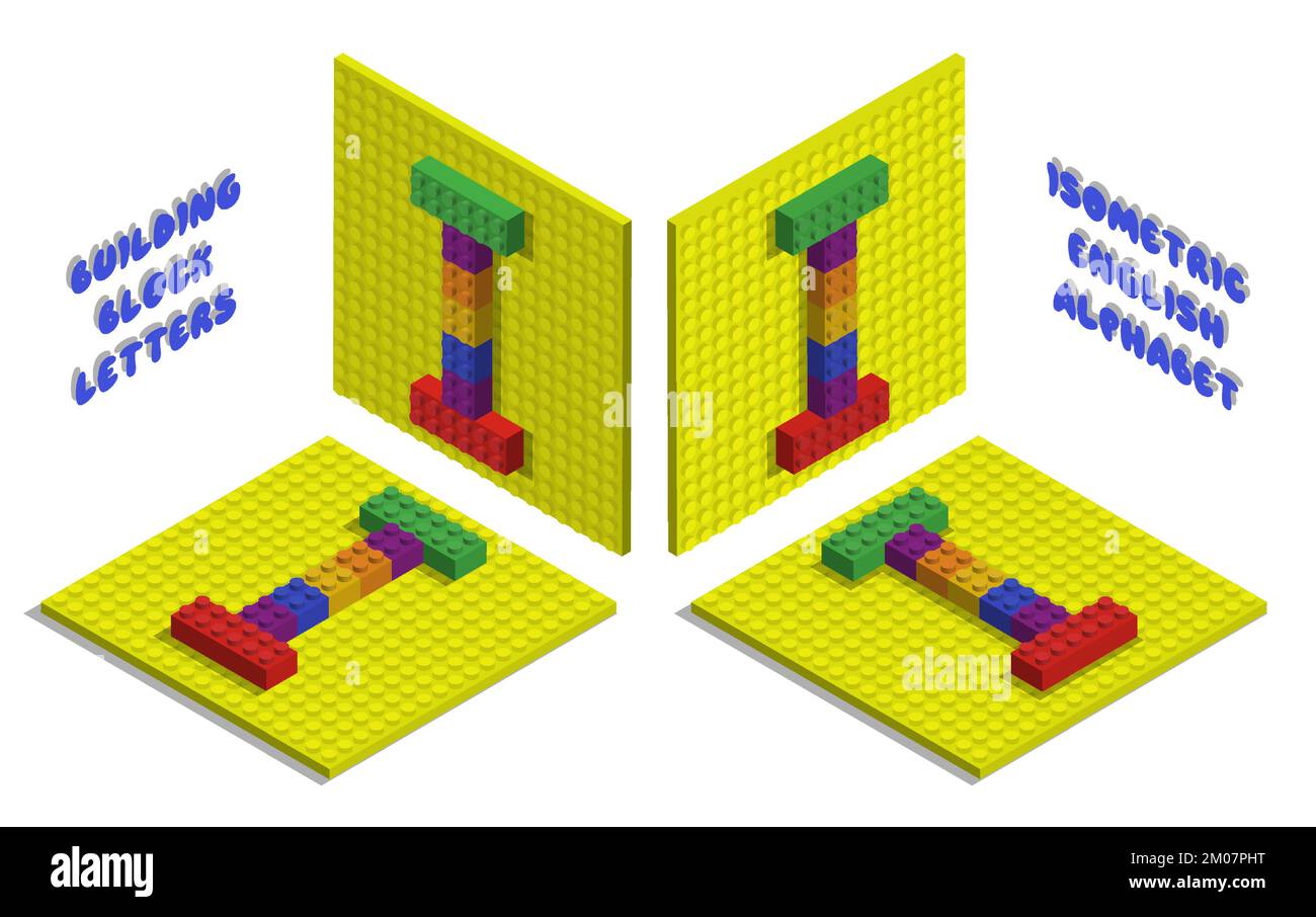 Isometric toy bricks of letter I. Letter from blocks for children ...