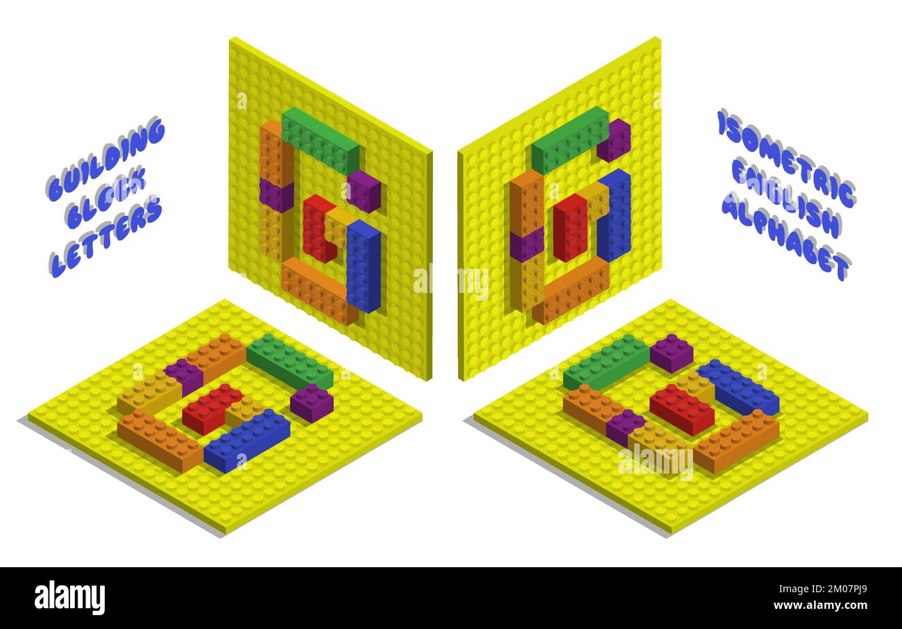 Isometric toy bricks of letter G. Letter from blocks for children ...
