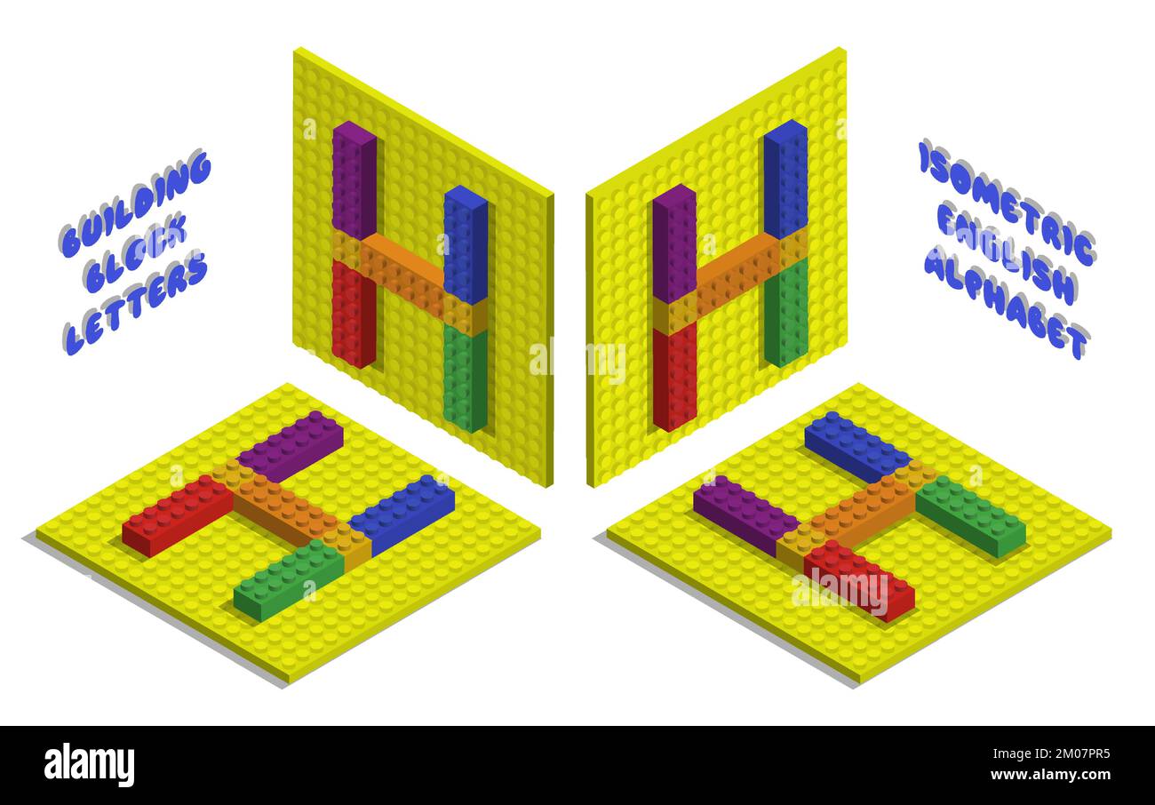 Isometric toy bricks of letter H. Letter from blocks for children ...