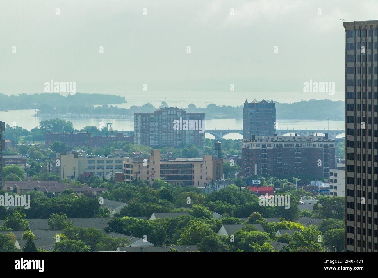 The Detroit River and Belle Isle seen from Greektown in Detroit ...
