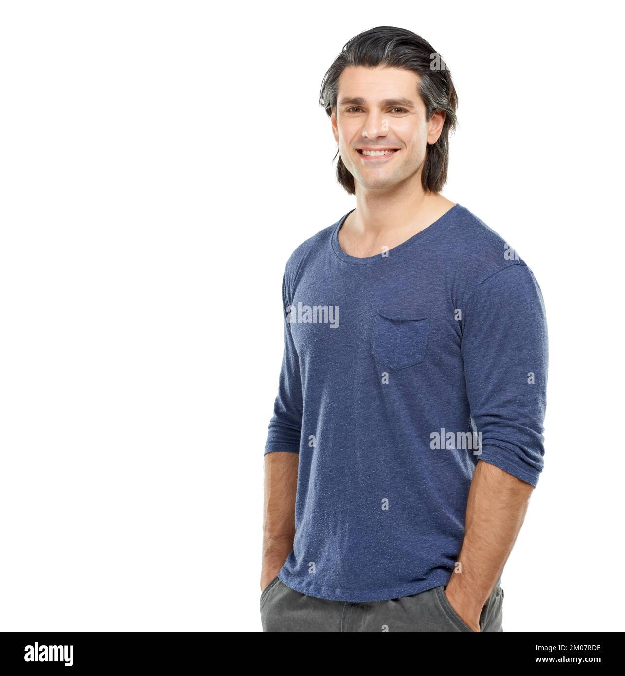 Hes just an average Joe - Guy next door. Studio portrait of a handsome ...