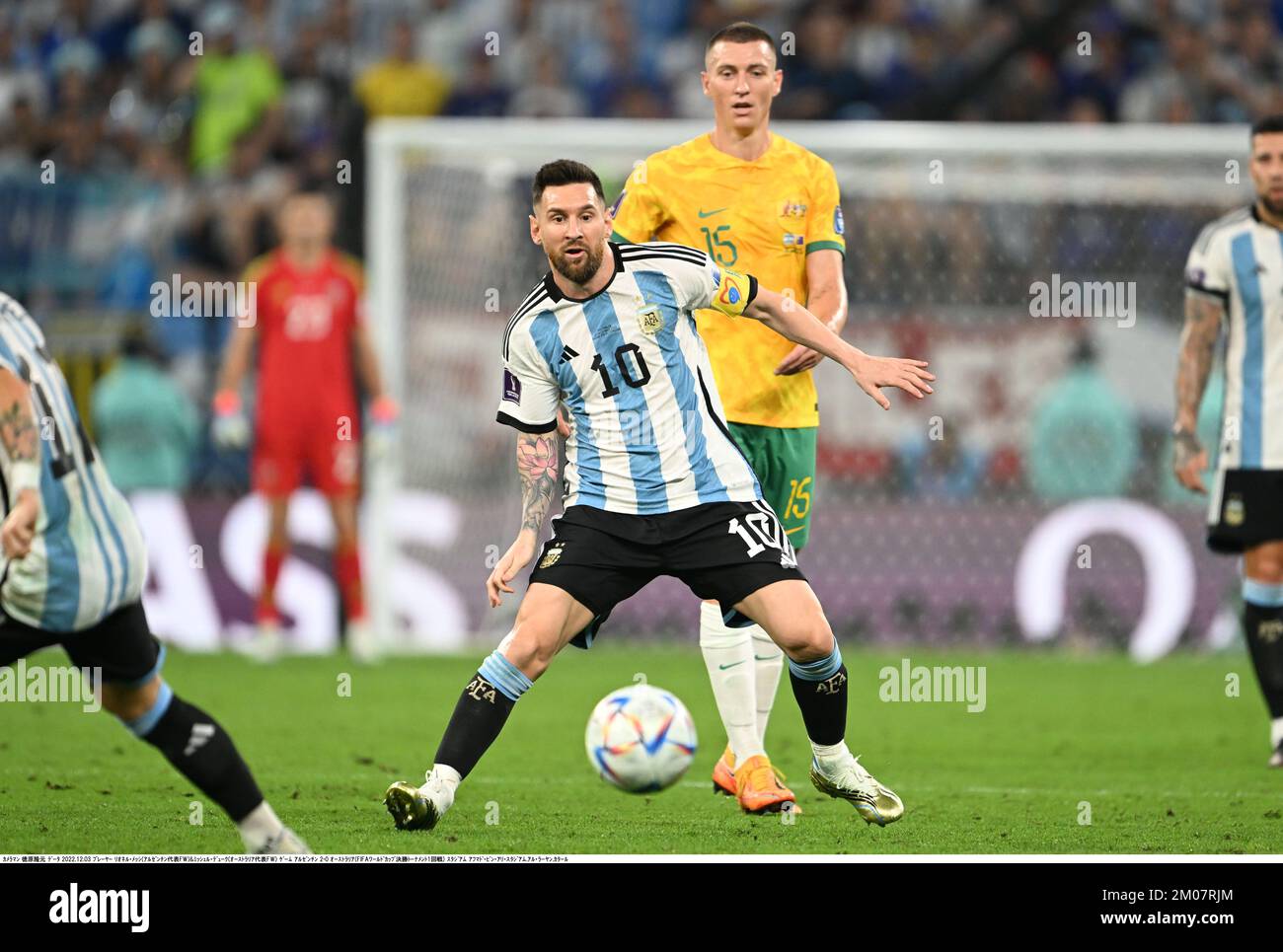 Lionel Messi (10) of Argentina and Mitchell Duke (15) of Australia ...