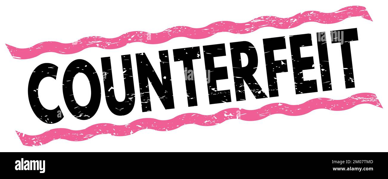 COUNTERFEIT text written on pink-black lines stamp sign Stock Photo - Alamy