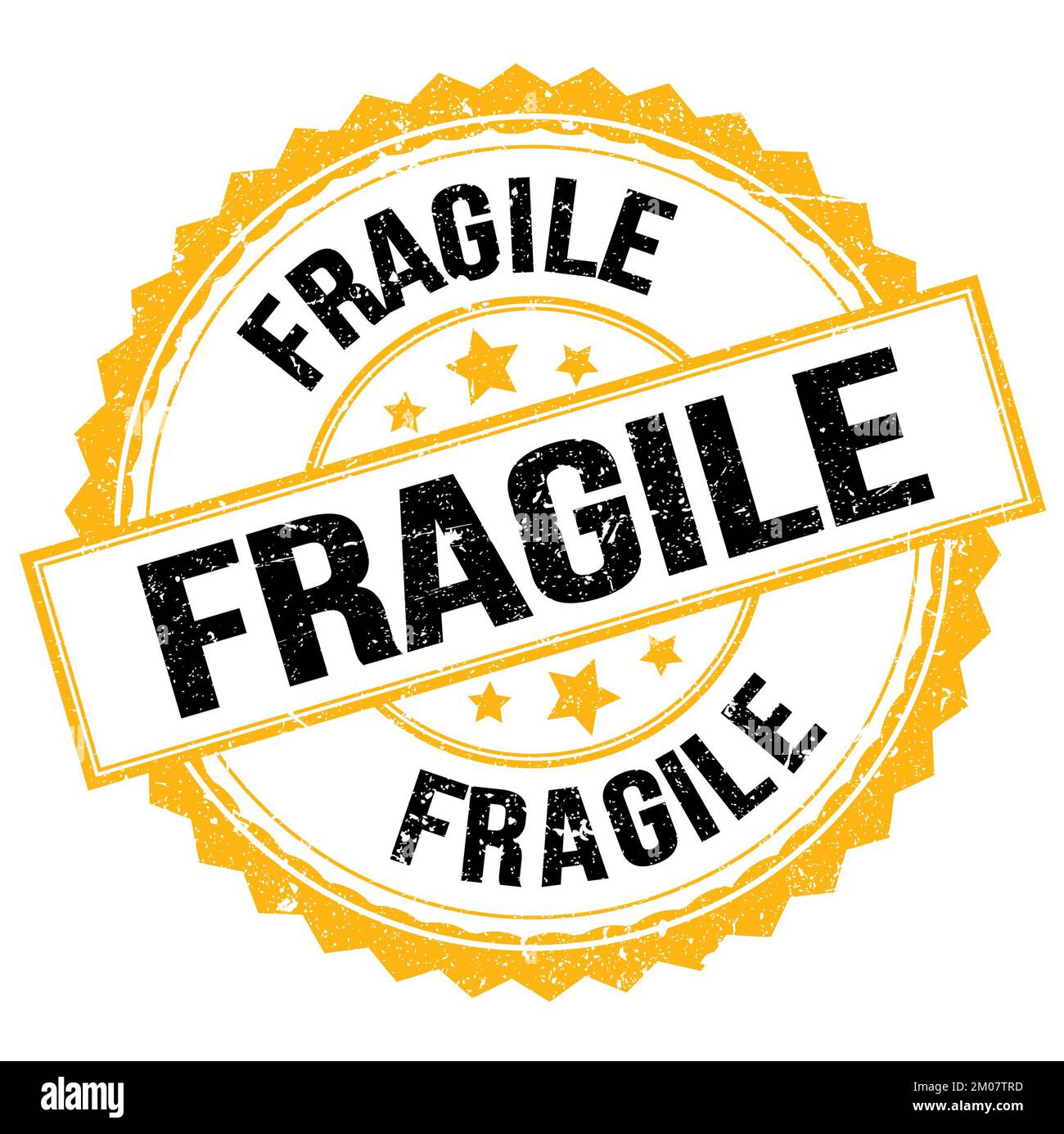 FRAGILE text written on yellow-black round stamp sign Stock Photo - Alamy