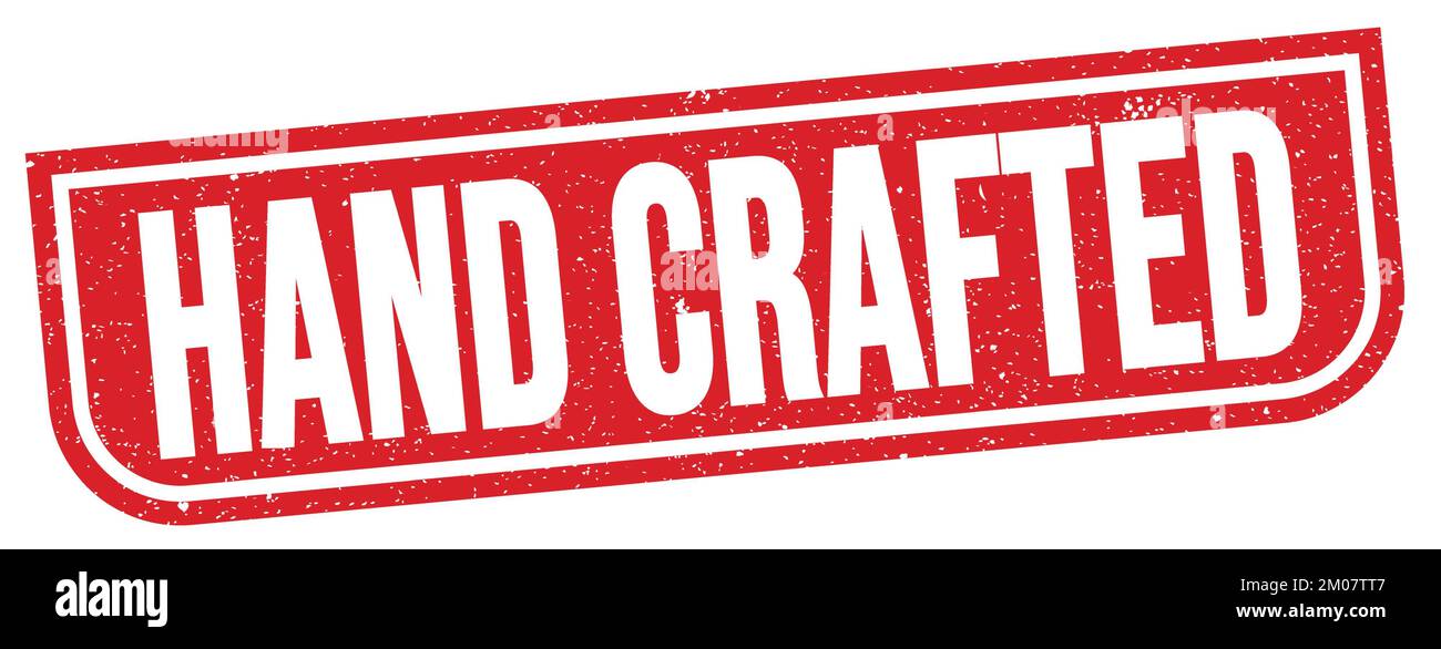 HAND CRAFTED text written on red grungy stamp sign Stock Photo - Alamy