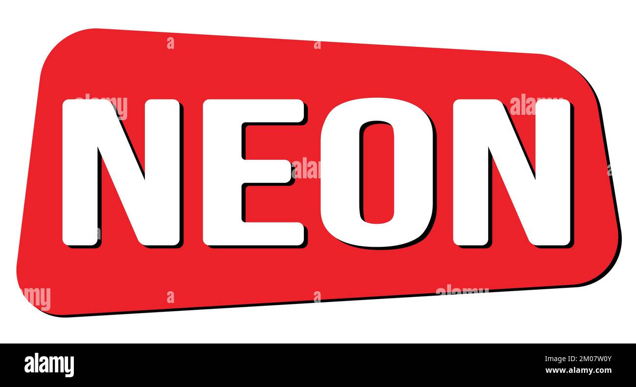 NEON text written on red trapeze stamp sign Stock Photo - Alamy