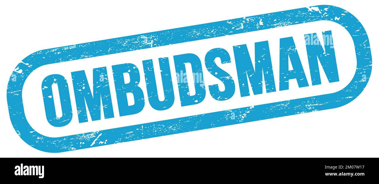 OMBUDSMAN, text on blue rectangle stamp sign Stock Photo - Alamy