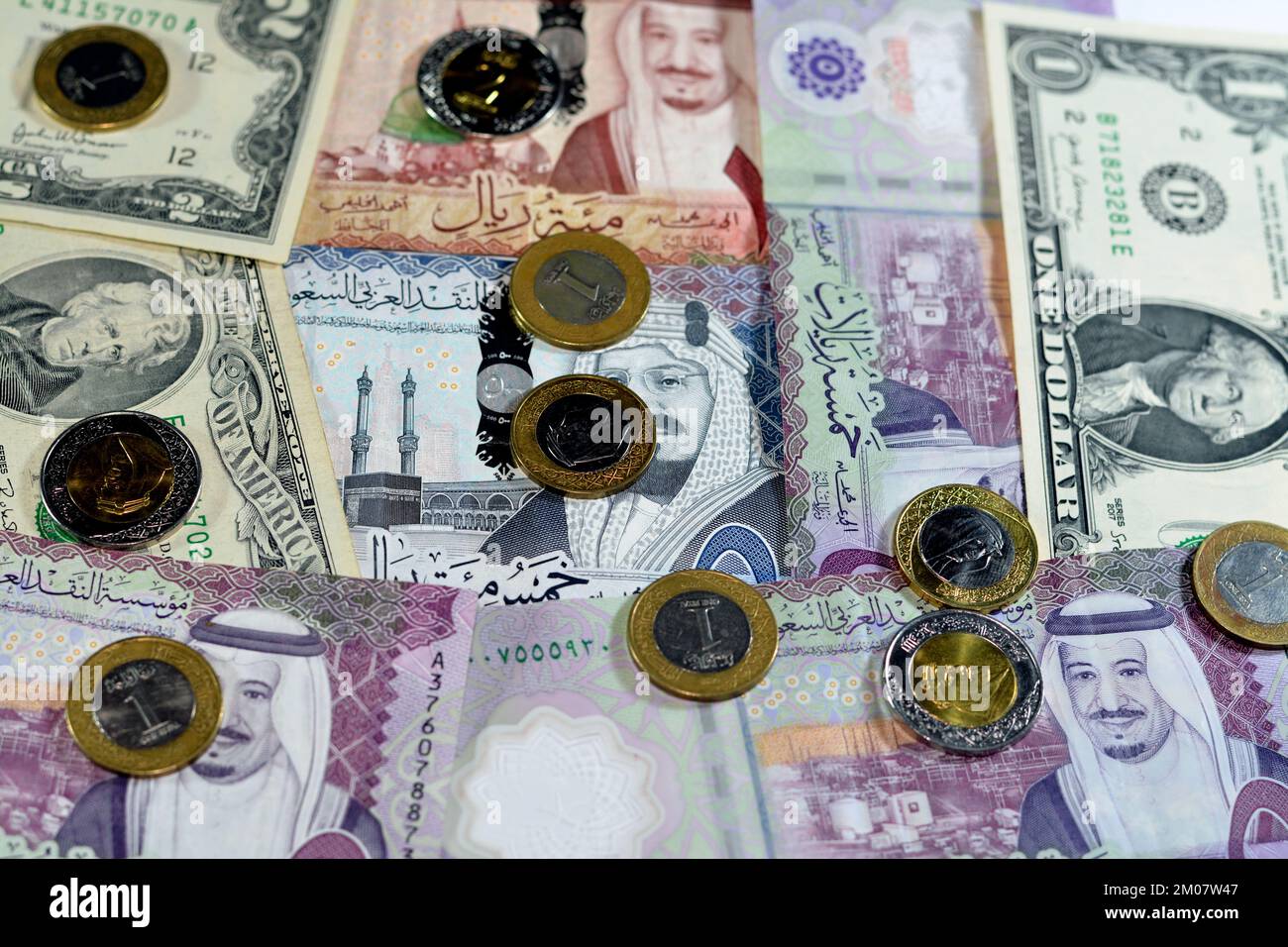 Background of American dollars cash money banknotes and coins with ...