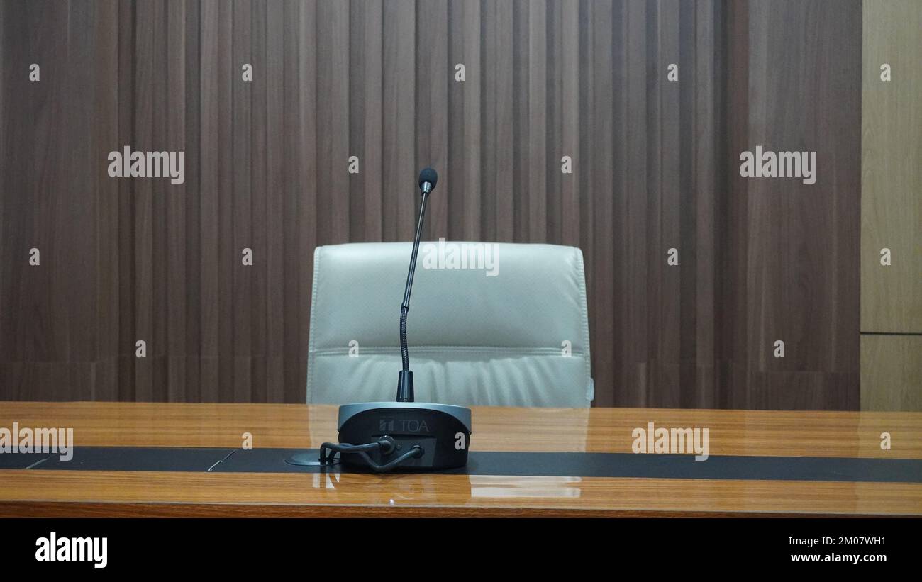 Design interior table, chairs and microphone for teleconference with ...