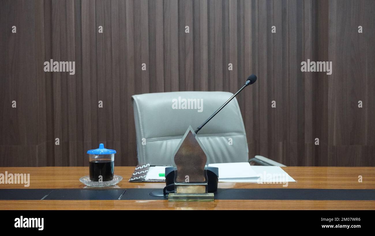 Design interior table, chairs and microphone for teleconference with ...