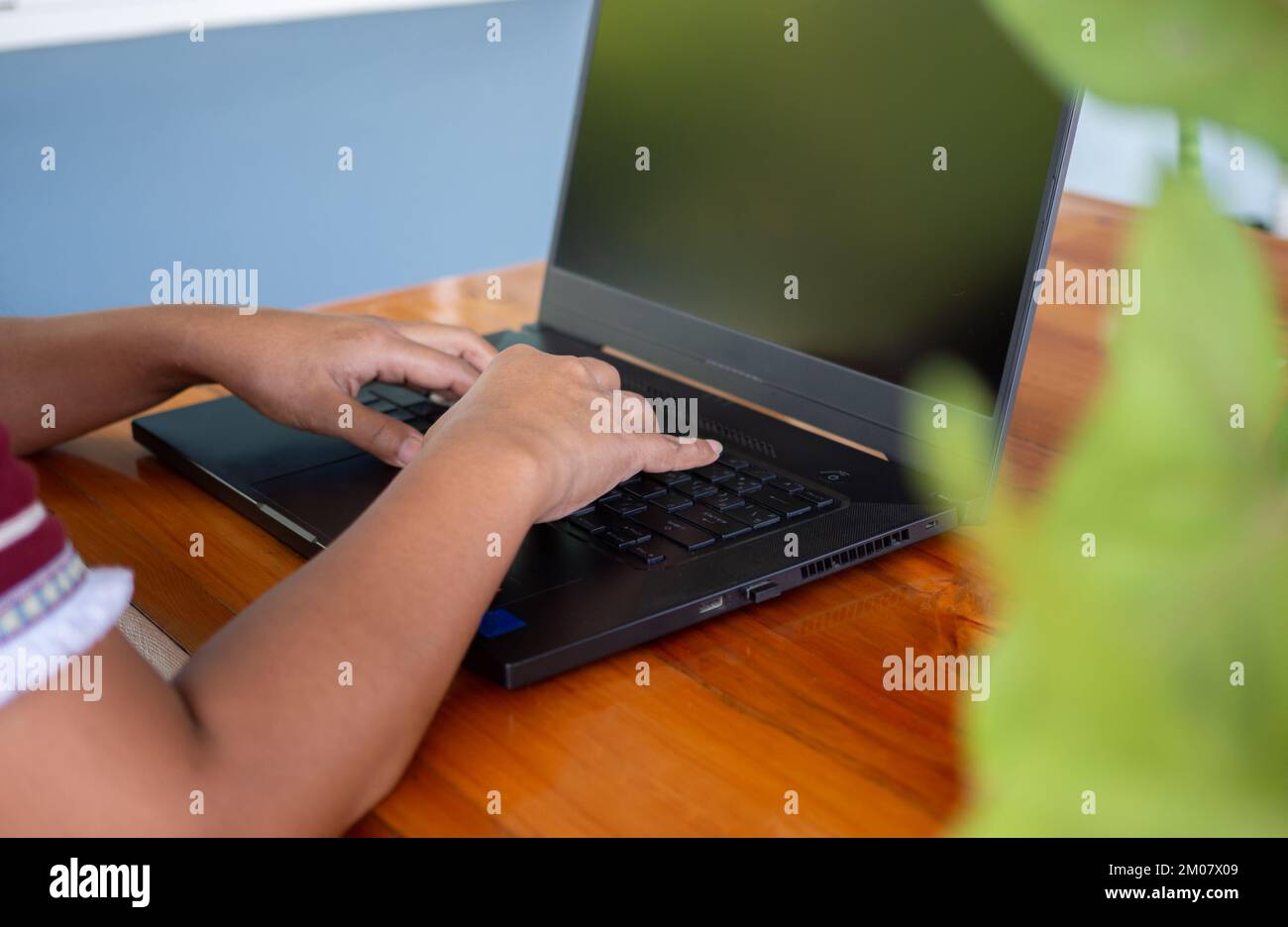 Human hand working on computer. business concept and communication ...