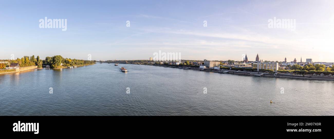 view to skyline of Mainz with river Rhine, Germany Stock Photo - Alamy
