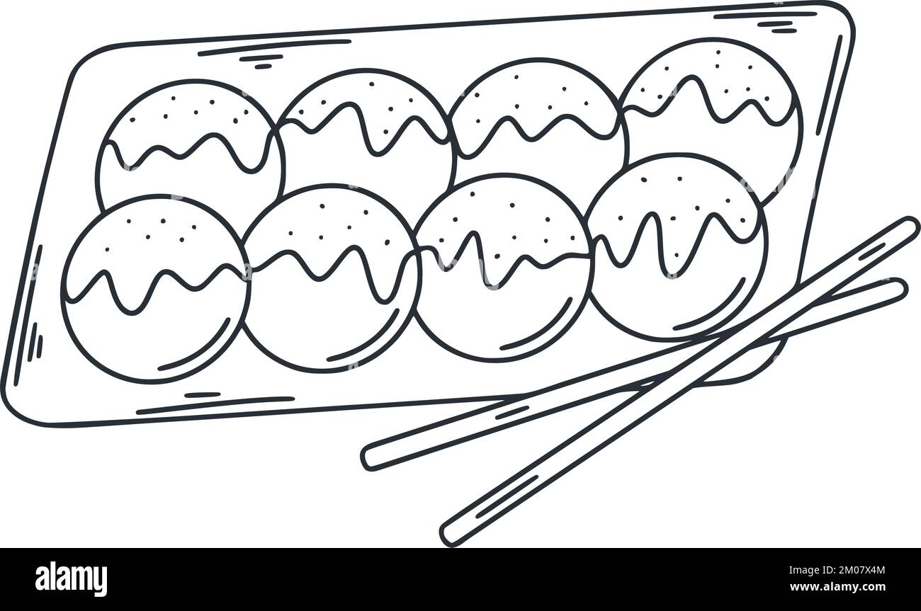Japanese dumpling dango doodle illustration. Isian food vector. Sketch ...