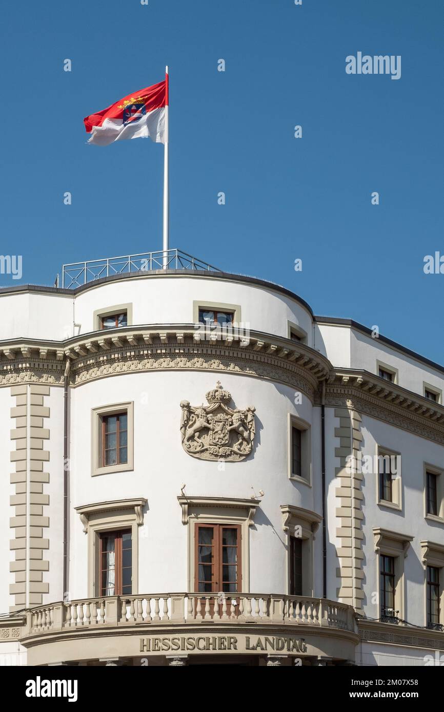 flag of Hesse under blue sky at the hessian Parliament - Hessischer ...