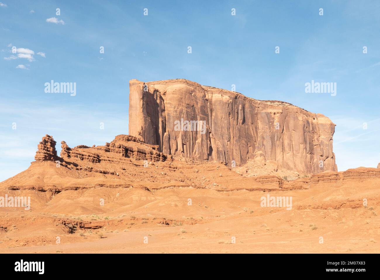 scenic view to monument valley with camel butte and blue sky, USA Stock ...