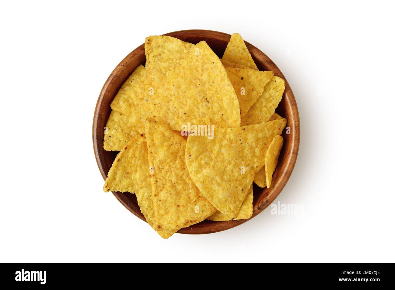 Tortilla chips in wooden bowl on white background Stock Photo - Alamy