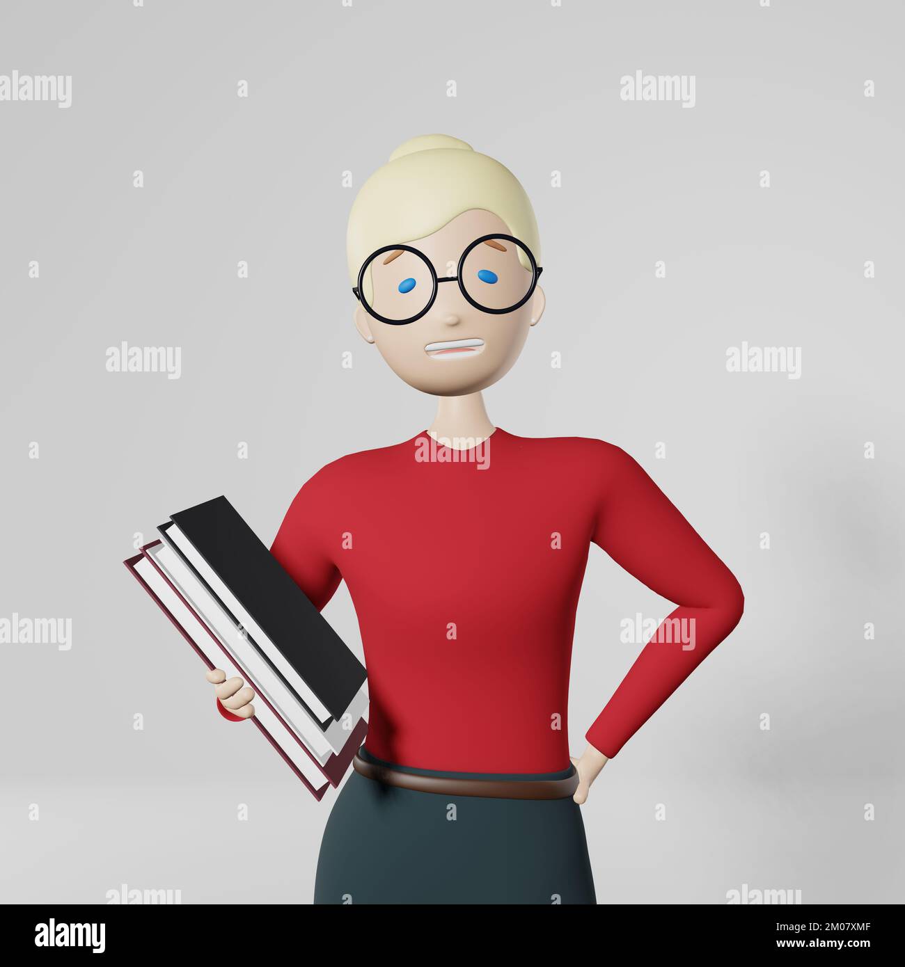 Smiling blond girl white collar employee glasses 3D rendering avatar UI ...