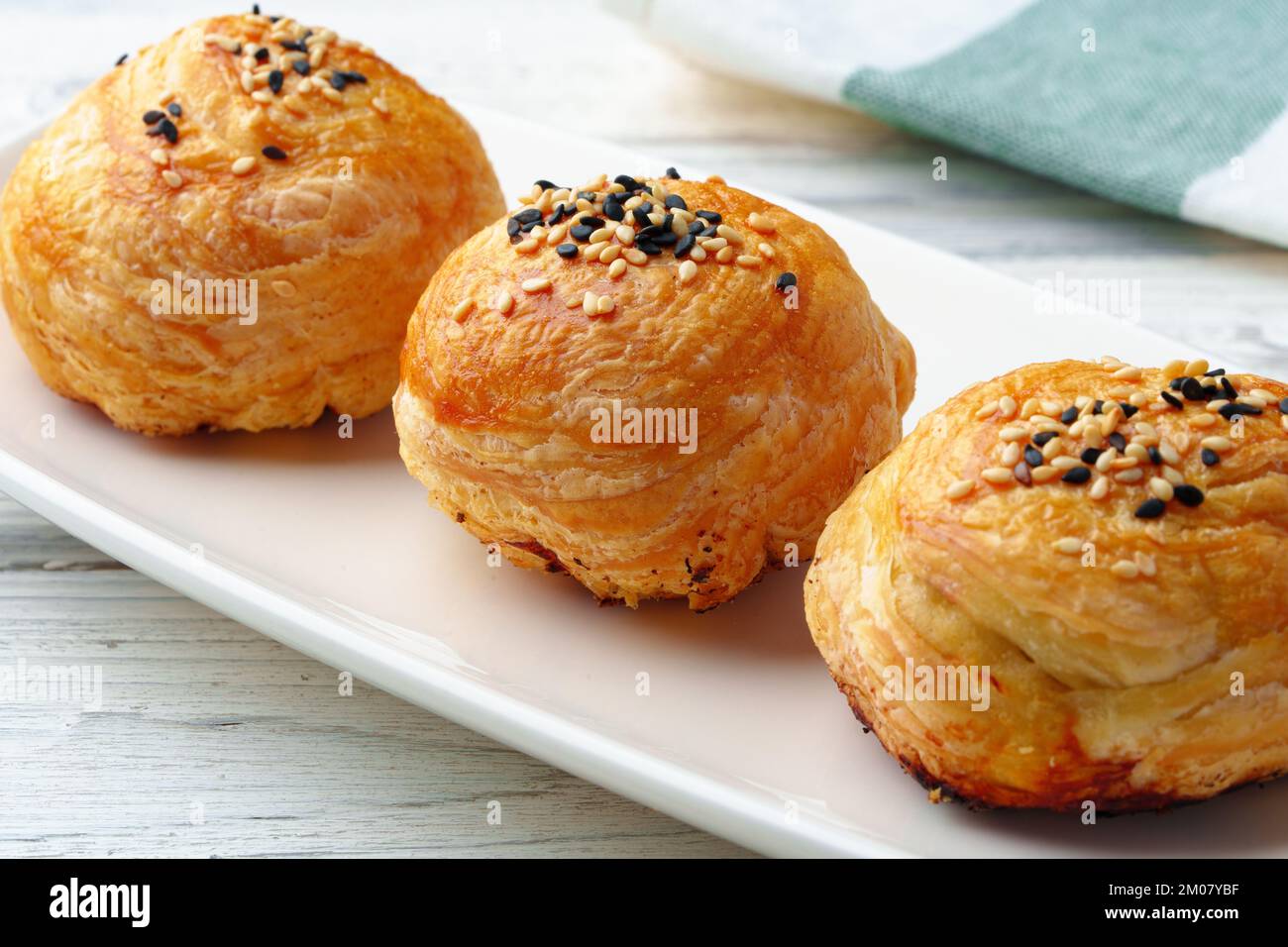 Homemade turkish piesl pogaca with sesame seeds Stock Photo - Alamy