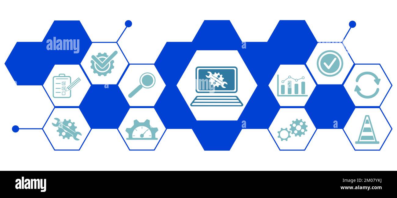 Concept of system maintenance with connected icons Stock Photo - Alamy