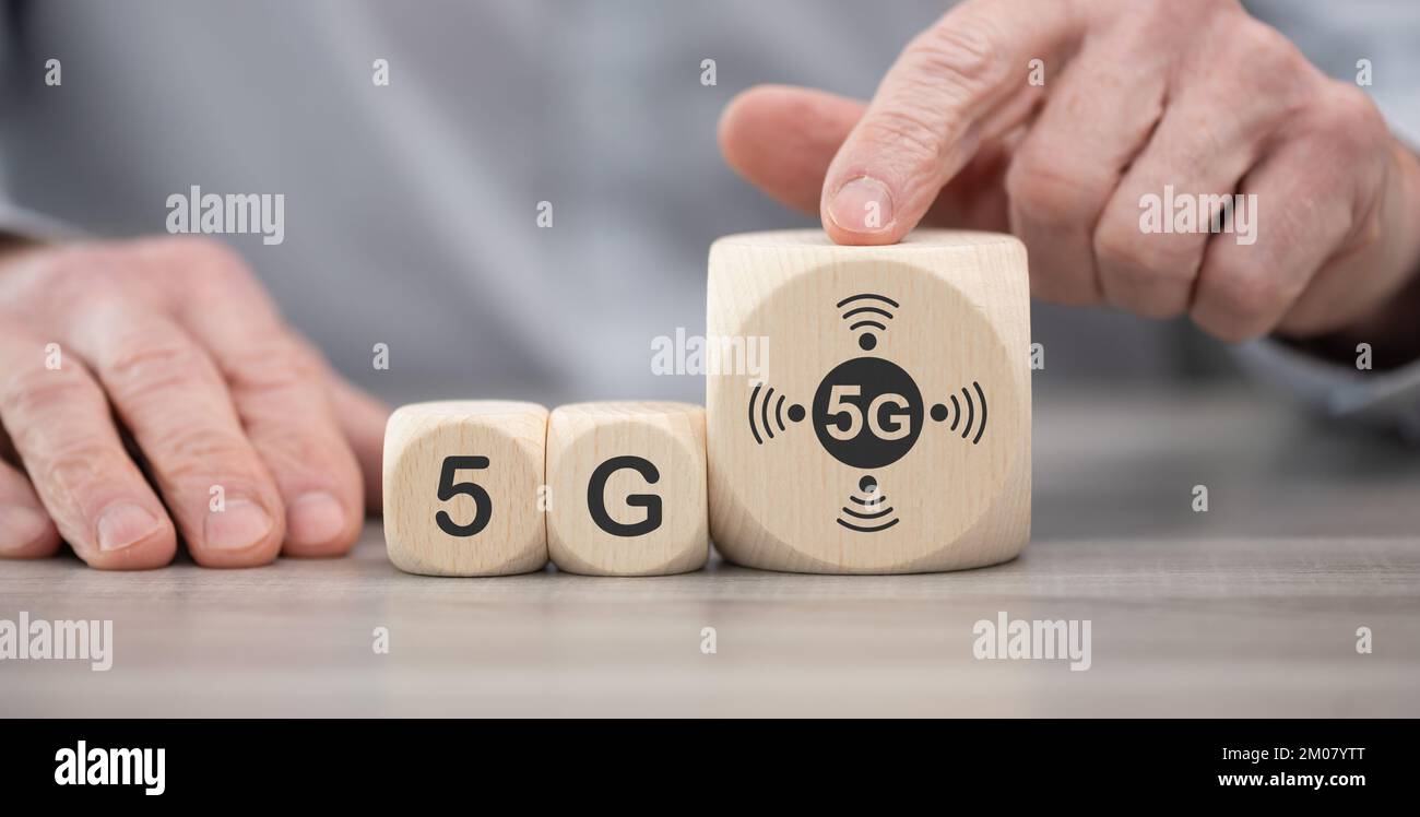 Wooden blocks with symbol of 5g concept Stock Photo - Alamy