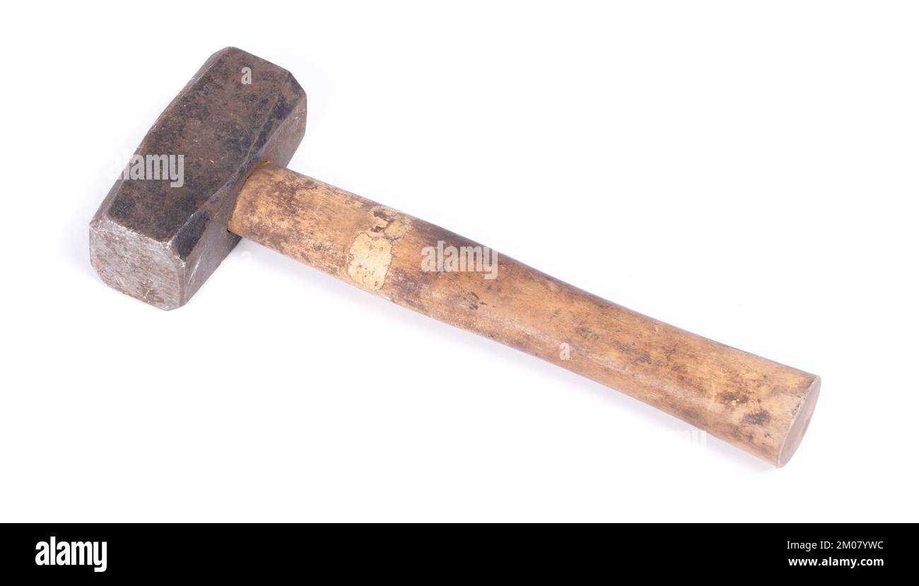 Old hammer with wooden handle isolated on white background Stock Photo ...