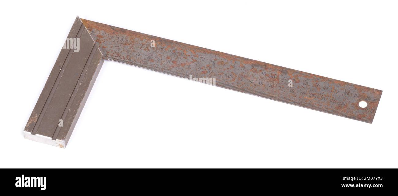 Rusty metal angle ruler isolated on white background Stock Photo - Alamy