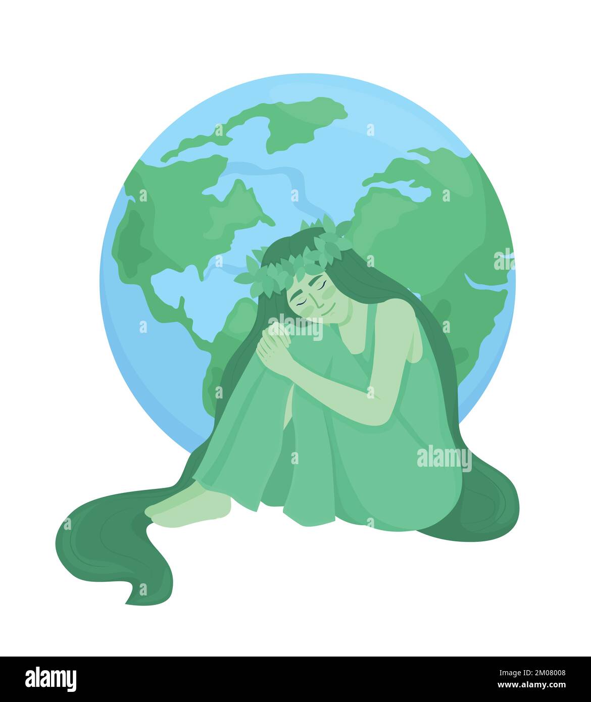 Mother nature and Earth globe semi flat color vector character Stock ...