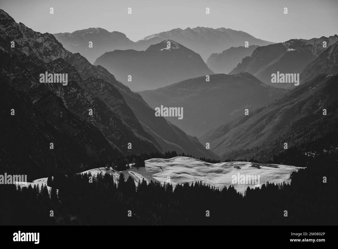 Pinzolo in winter sunny day. Val Rendena dolomites Italian alps ...