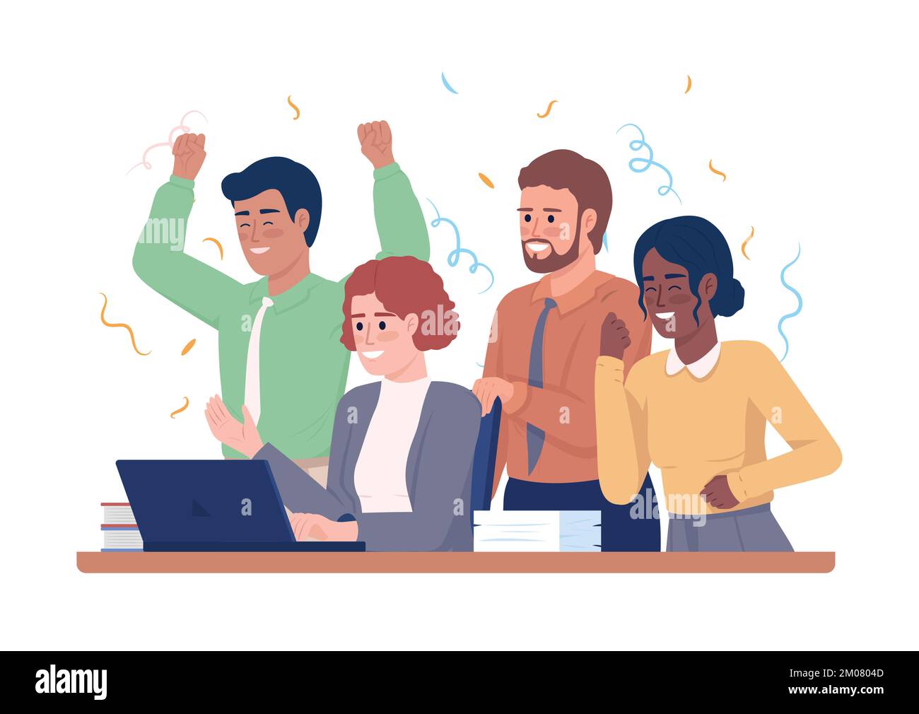 Business team celebrating success semi flat color vector characters ... Business team celebrating success semi flat color vector characters ...