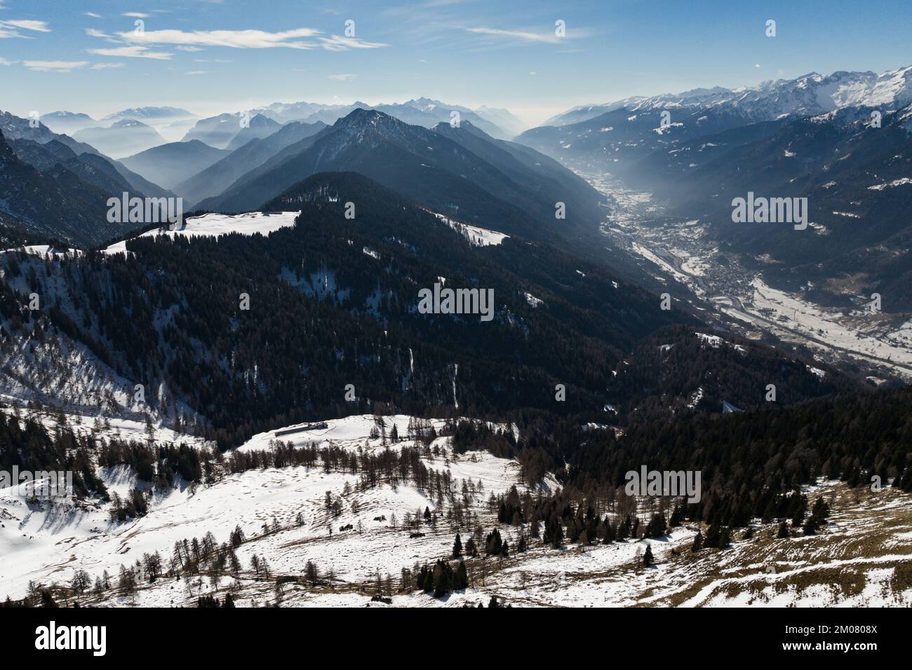 Pinzolo in winter sunny day. Val Rendena dolomites Italian alps ...