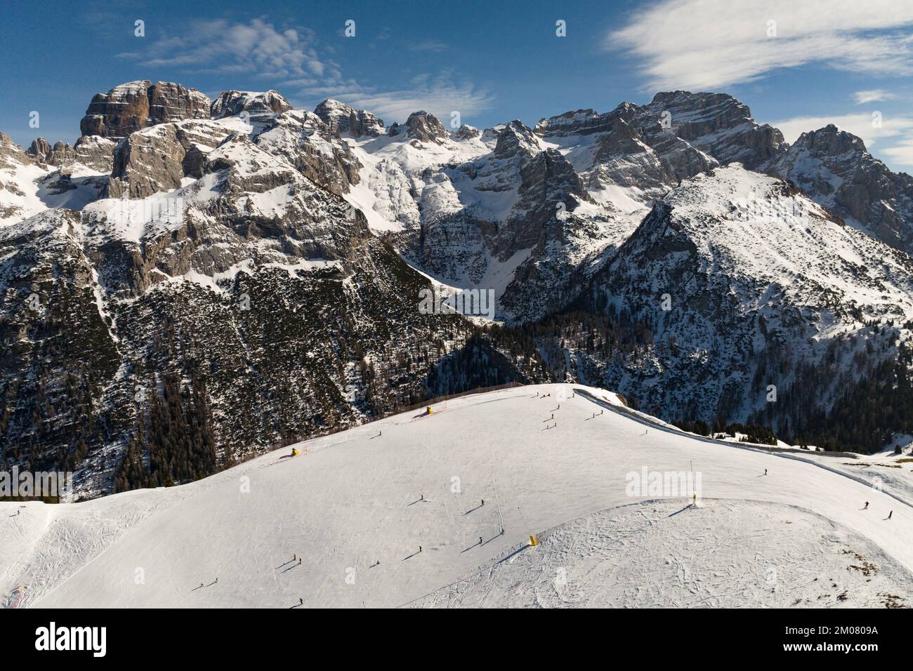 Pinzolo in winter sunny day. Val Rendena dolomites Italian alps ...