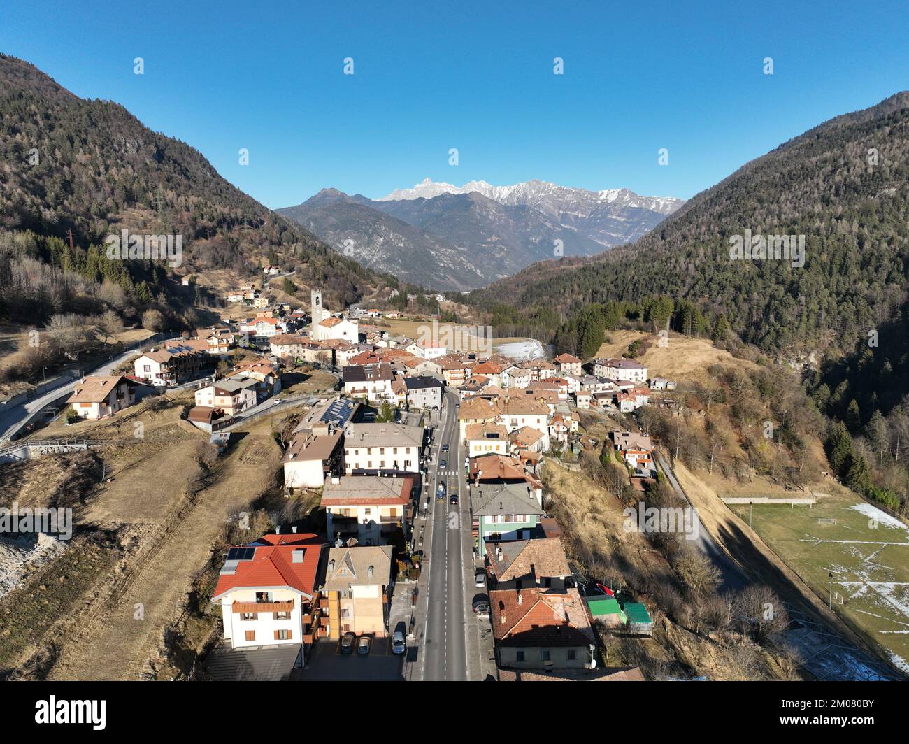 Italian mountain town Berguzzo in alps. Adamello Brenta park in ...