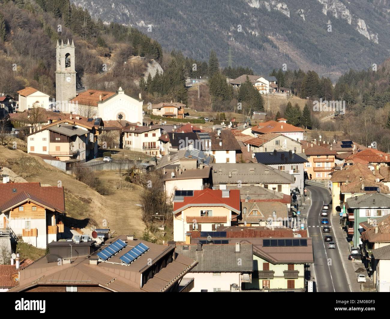 Italian mountain town Berguzzo in alps. Adamello Brenta park in ...