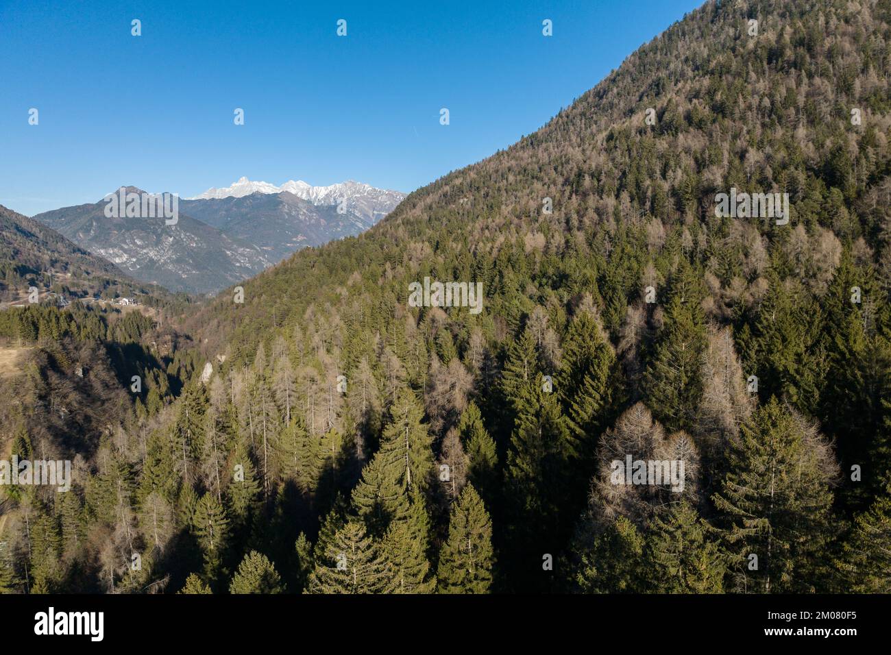 Italian mountain town Berguzzo in alps. Adamello Brenta park in ...