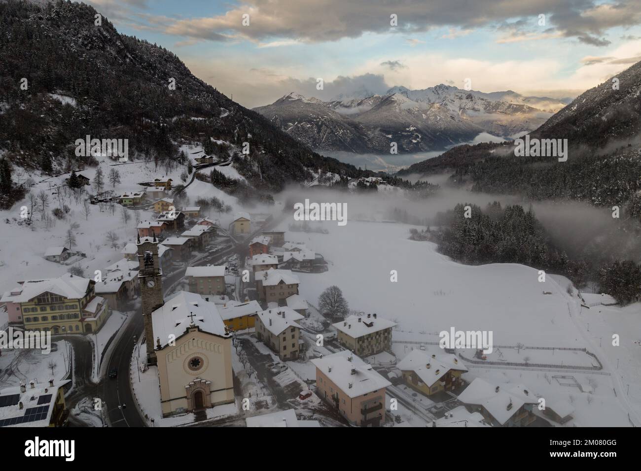 Italian mountain town Berguzzo in alps. Adamello Brenta park in ...