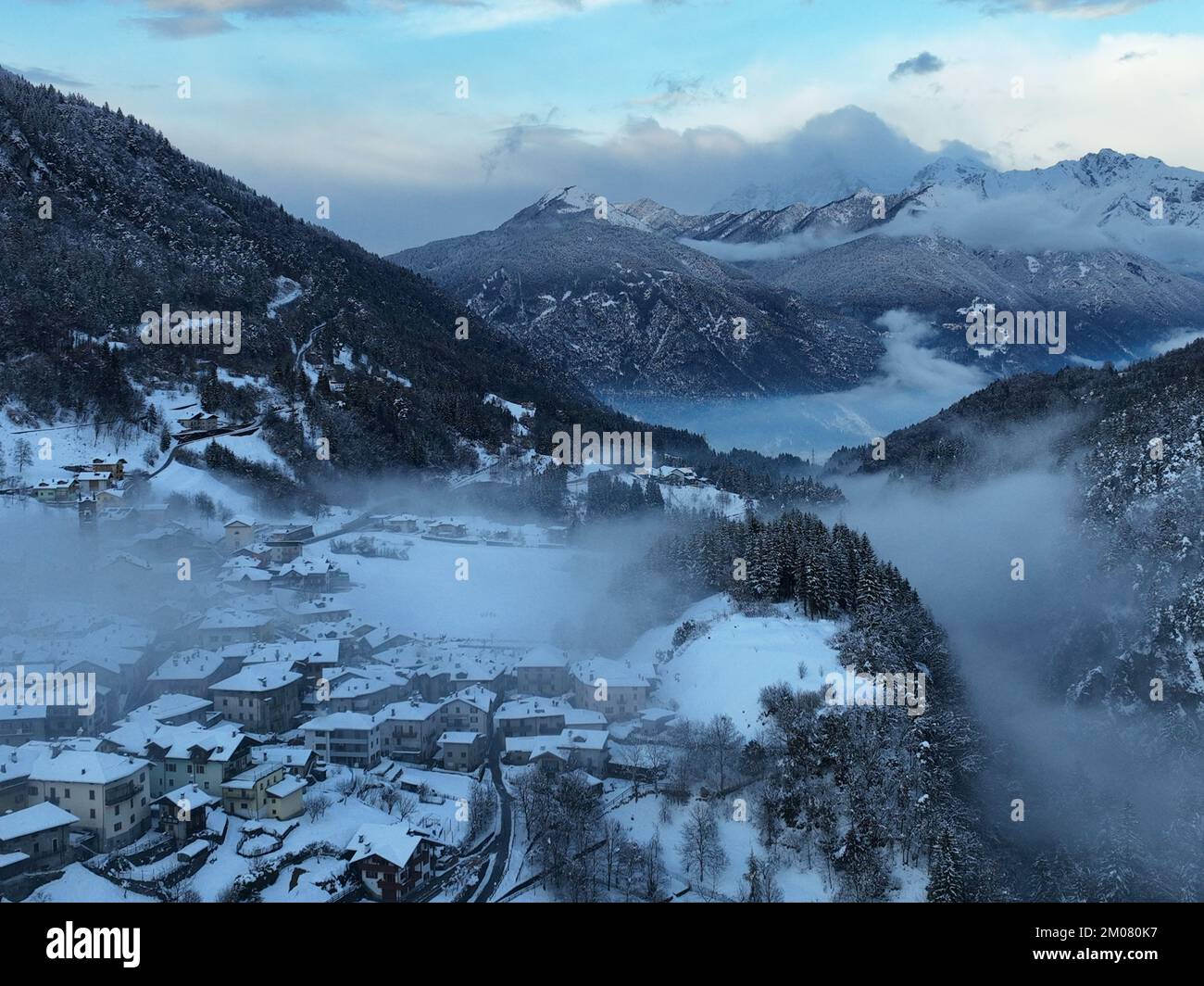 Italian mountain town Berguzzo in alps. Adamello Brenta park in ...