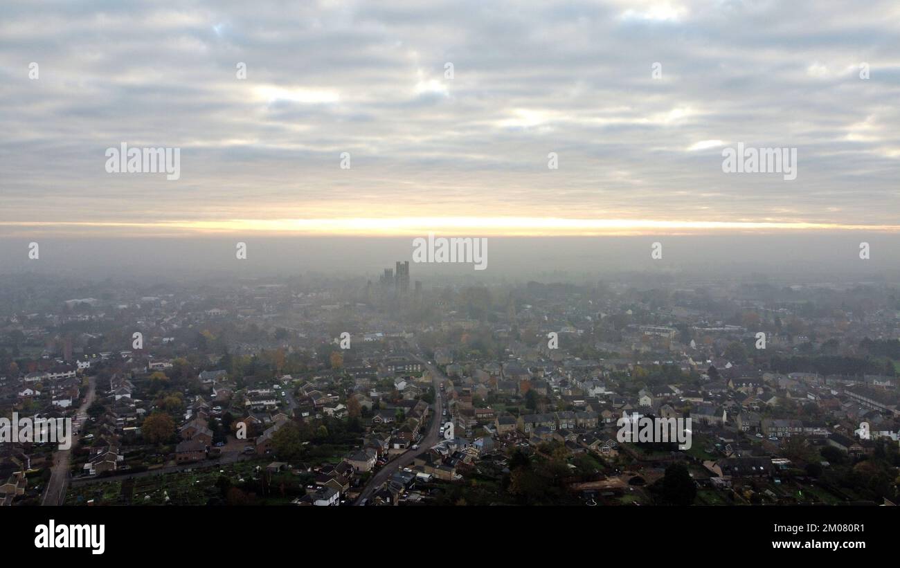 The 'Ship of the Fens', Ely Cathedral, stands proud above mist and fog ...