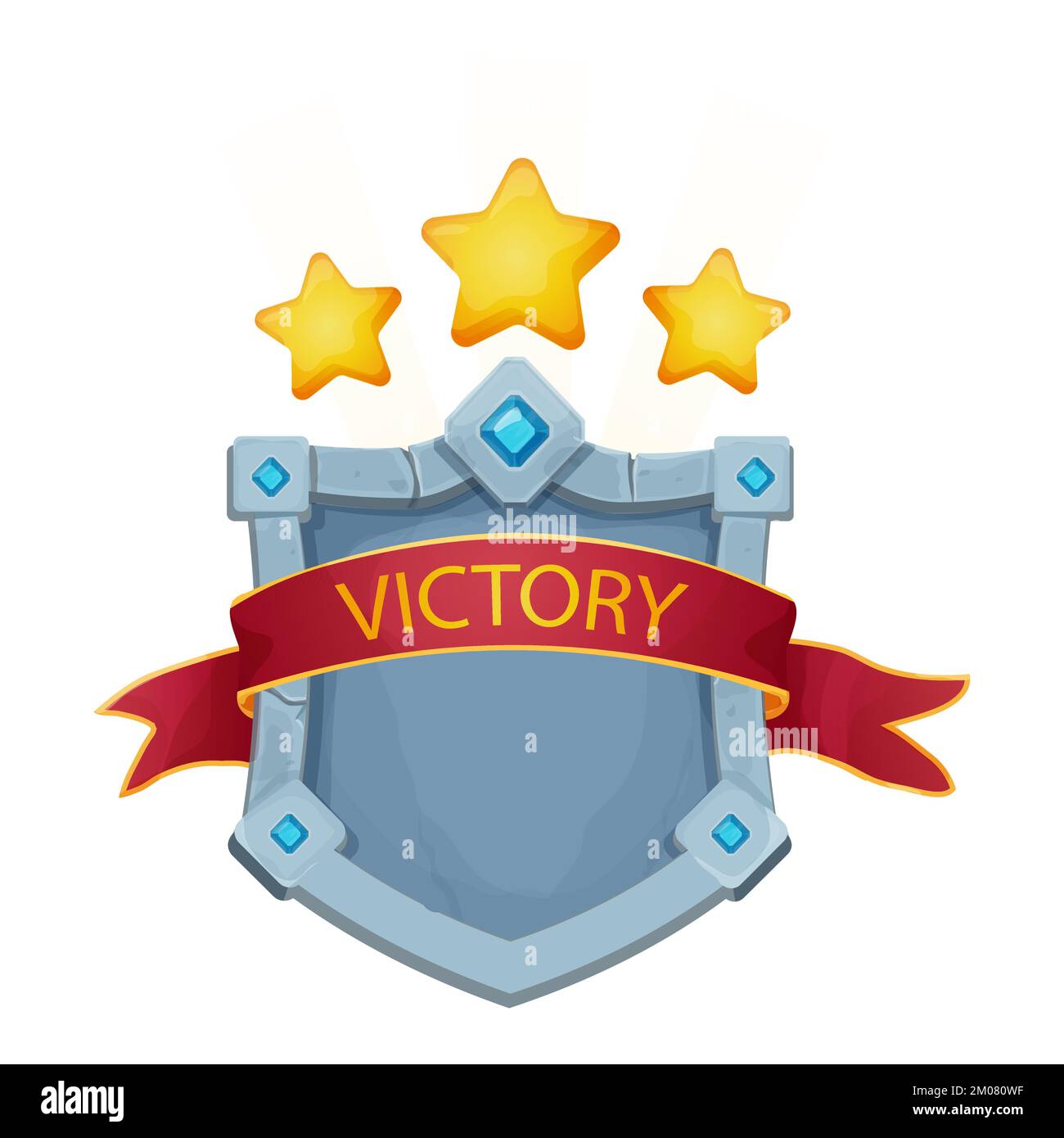 Stone shield, frame with gemstones, award ribbon, golden stars game ...