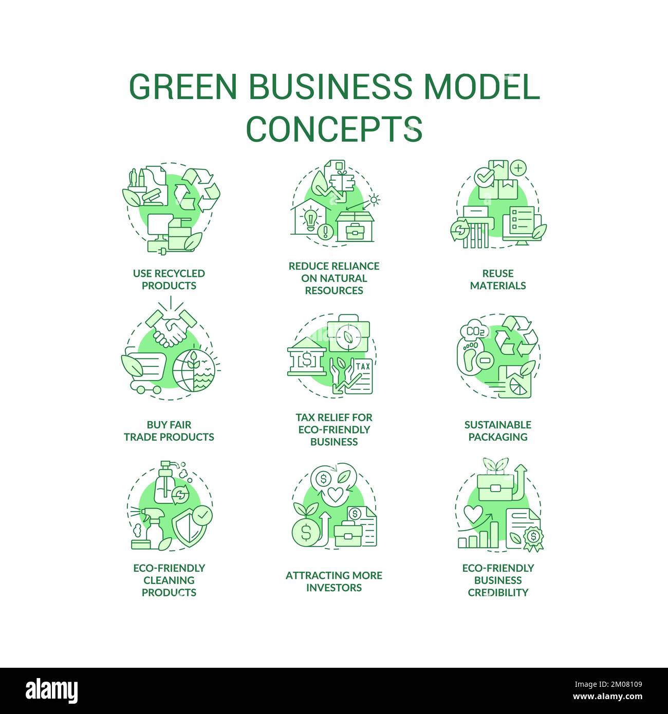Ecological business model green concept icons set Stock Vector Image ...