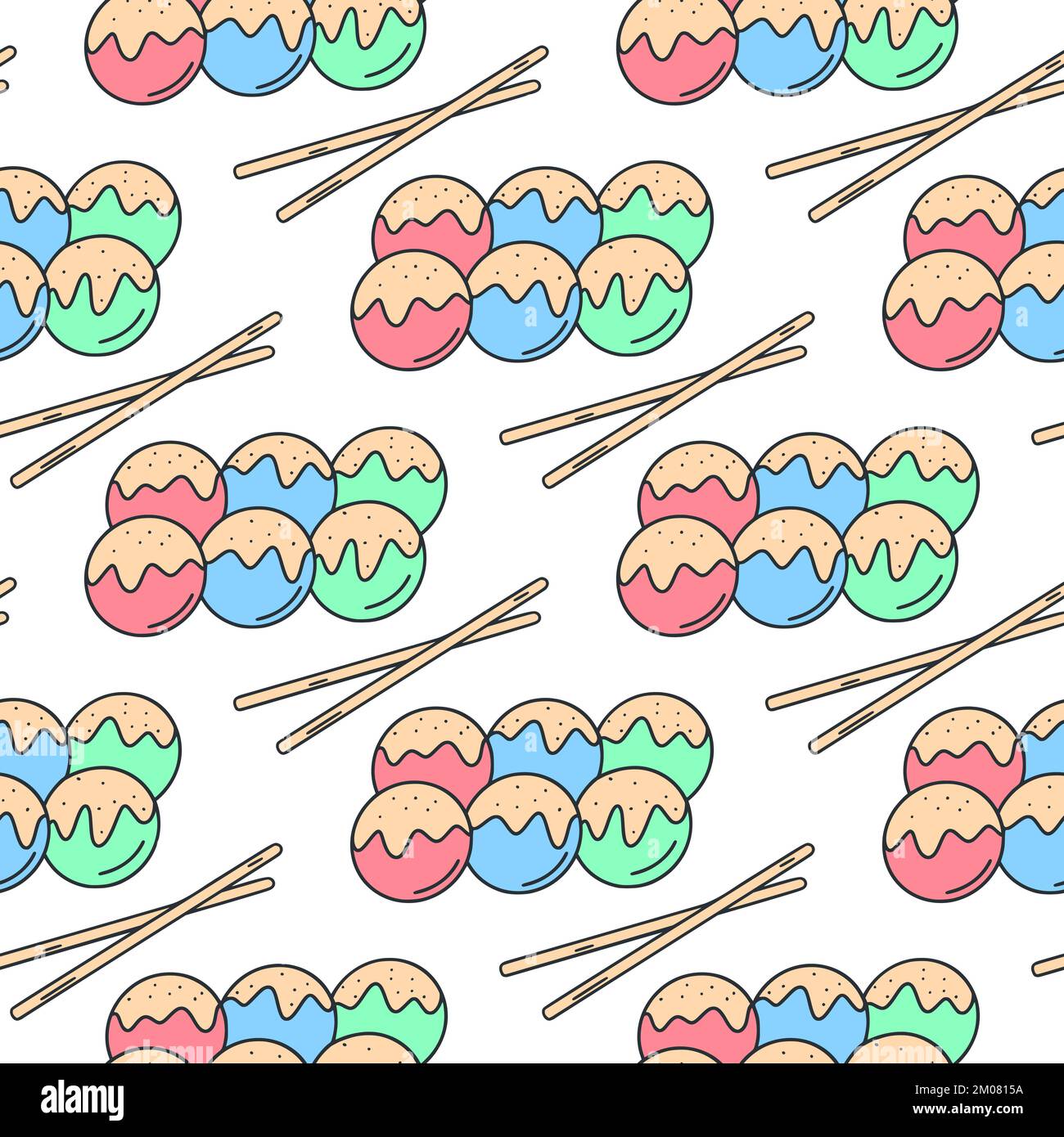 Japanese dango dumplings seamless pattern. Asian food background. Print ...