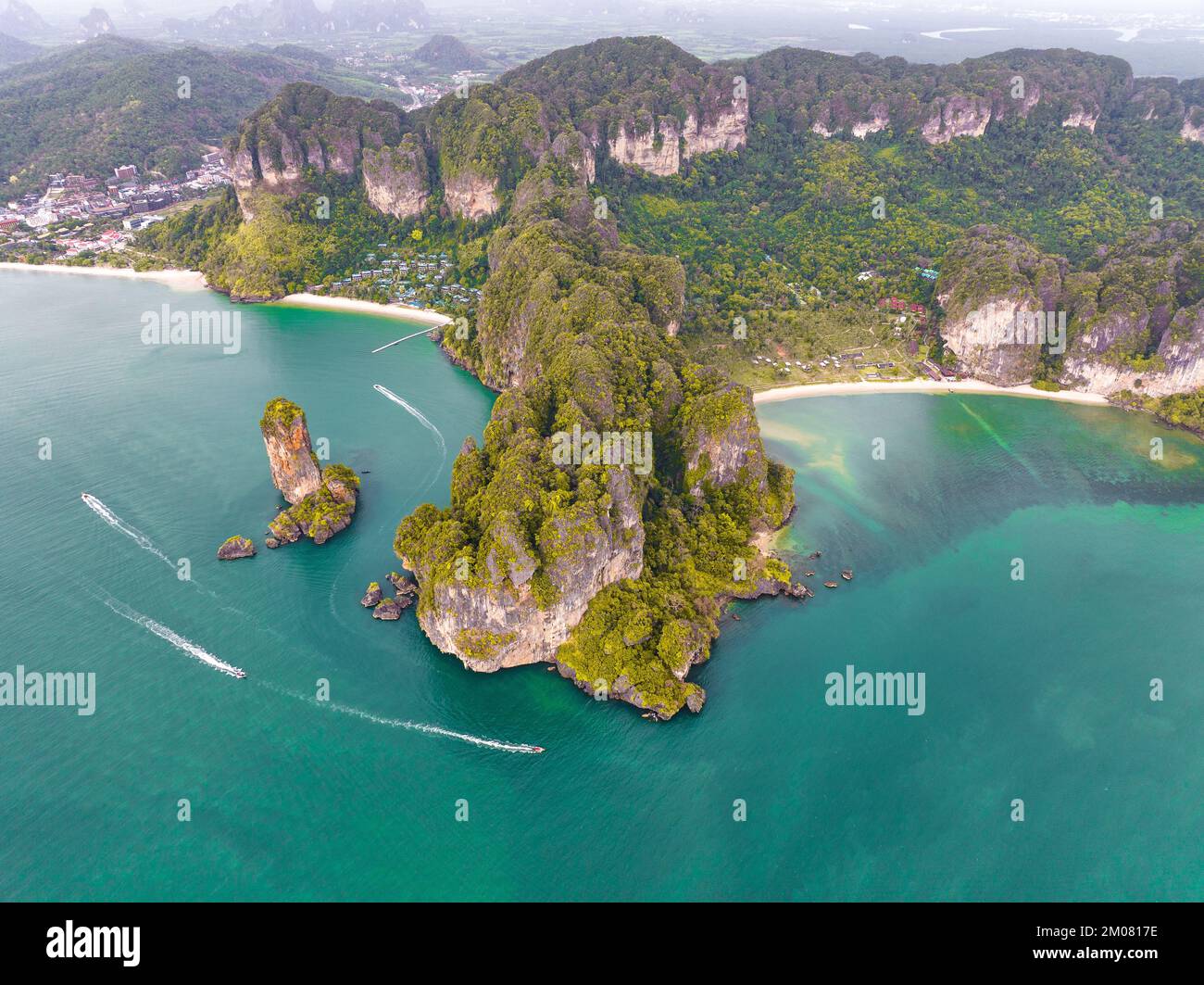 Aerial view of Phra nang Cave or princess Cave Beach in Krabi, Thailand ...