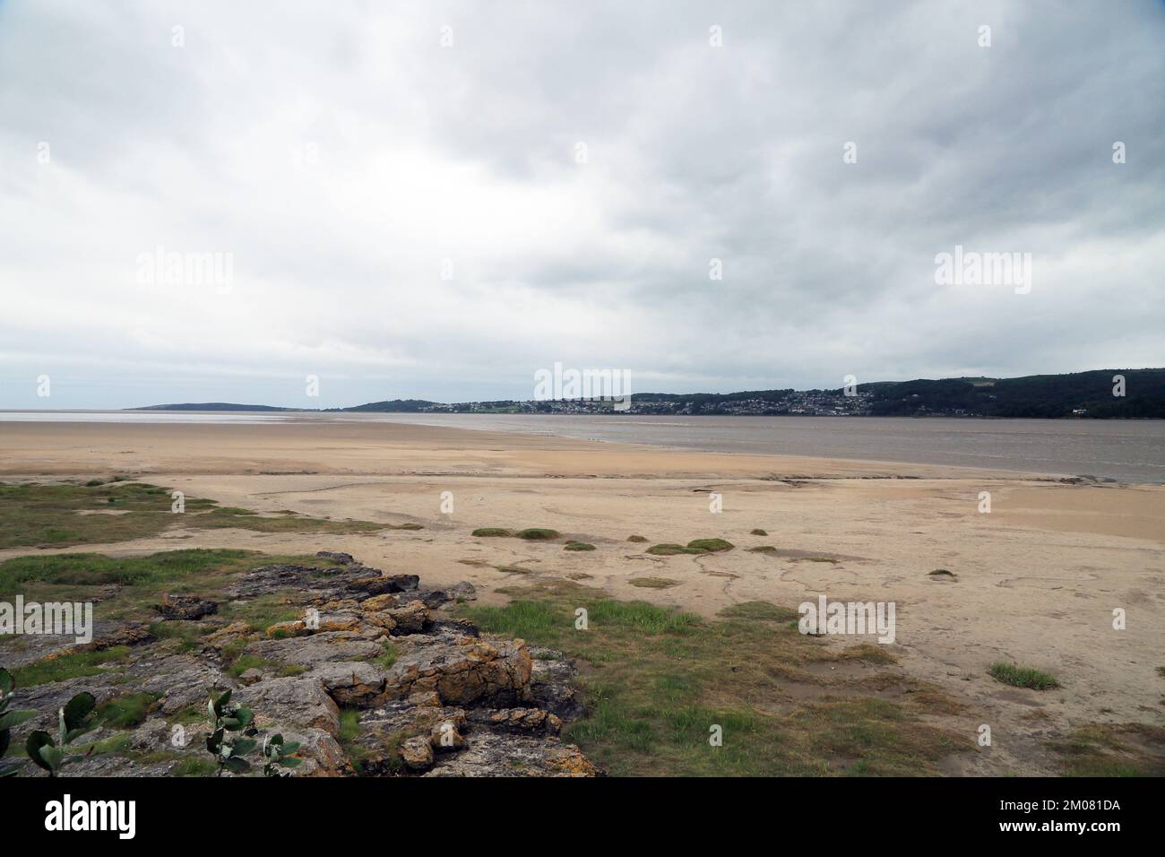 View across Morecambe Bay and the River Kent Estuary at low tide ...